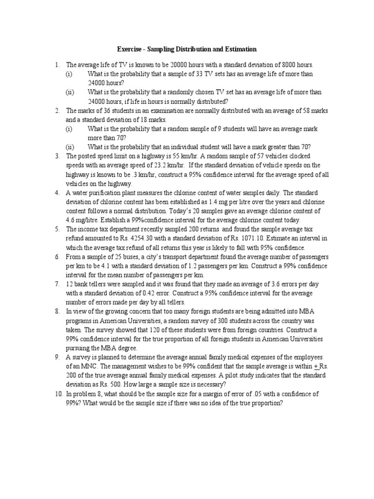 Exercise IX - Sampling Distribution and Estimation | PDF | Sample Size Determination | Standard ...