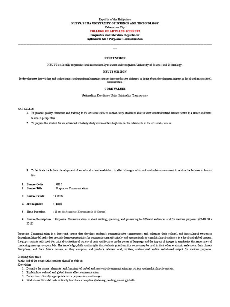 Revised Syllabus in Ge 5 | Download Free PDF | Communication | Cross Cultural Communication