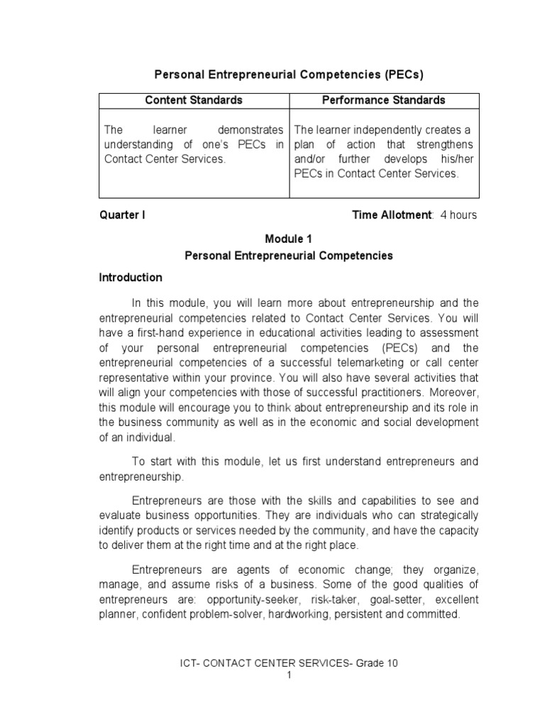 C CCS Grade10 Module 1 PECs and Module 2 | PDF | Entrepreneurship ...