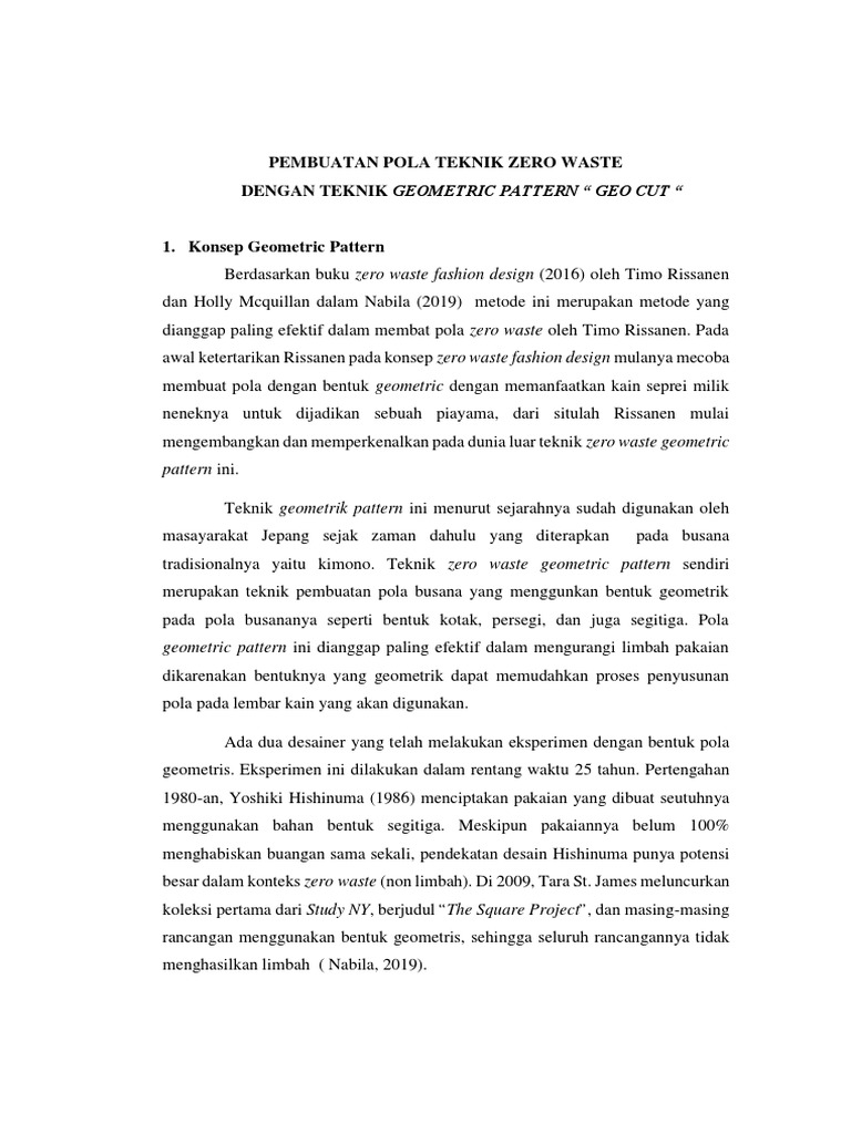 Pembuatan Pola Zero Waste Dengan Teknik Geometric Pattern Geo Cut | PDF