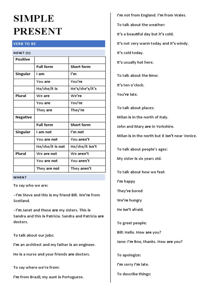 Simple Present (To Be) | PDF | Plural | Grammatical Number