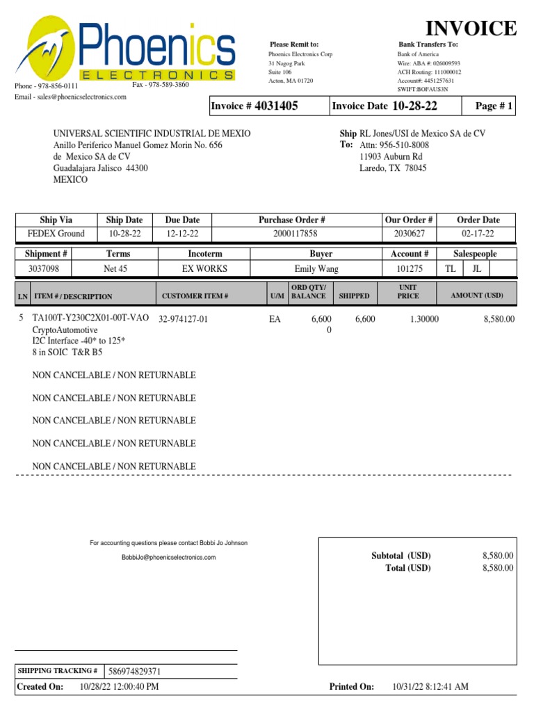 Usi-2134 Phoenics Electronics ' 586974829371 | PDF | Supply Chain Management | Trade