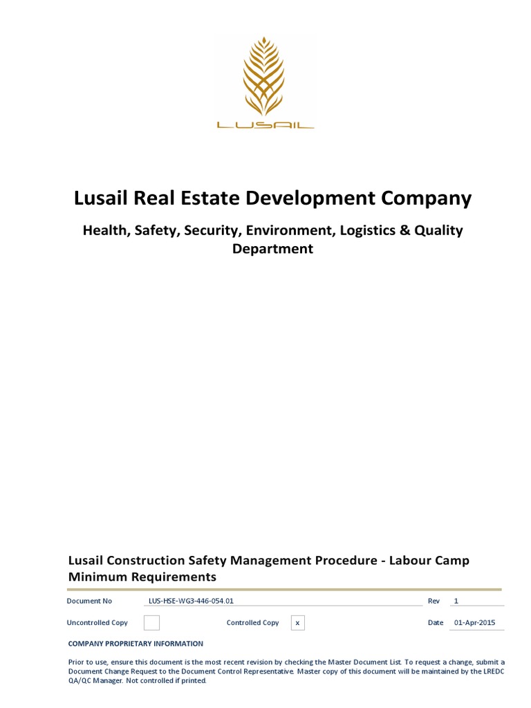 Lusail Construction Safety Management Procedure ‐ Labour Camp Minimum ...