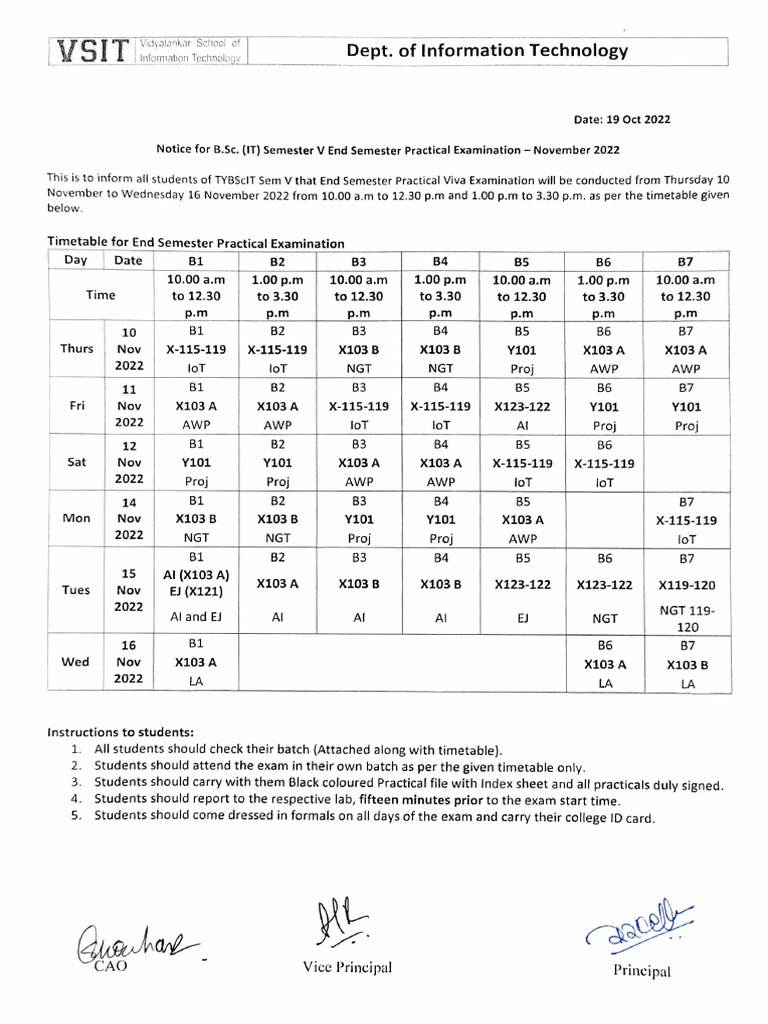 B Sc It Semester V Practical Exam Notice Pdf