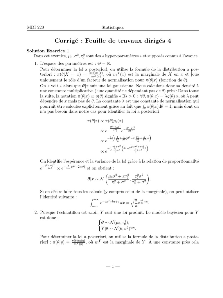 Corrige td4 | PDF | Théorie des probabilités | Statistiques