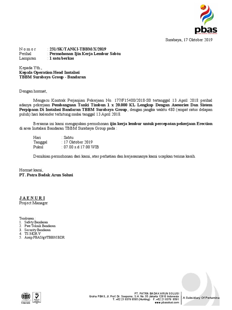 231 Surat Lembur Sabtu | PDF
