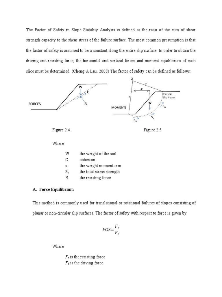 The Factor of Safety in Slope Stability Analysis | PDF