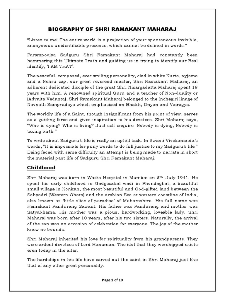 Biography of Shri Ramakant Maharaj | PDF | Indian Philosophy | Indian Religions