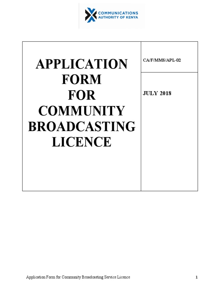 Application Form For Community Broadcasting Licence 1 | PDF | Antenna ...