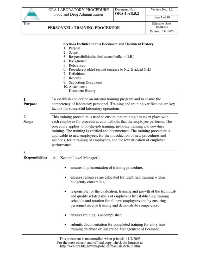 Training Procedure | PDF | Food And Drug Administration | Laboratories