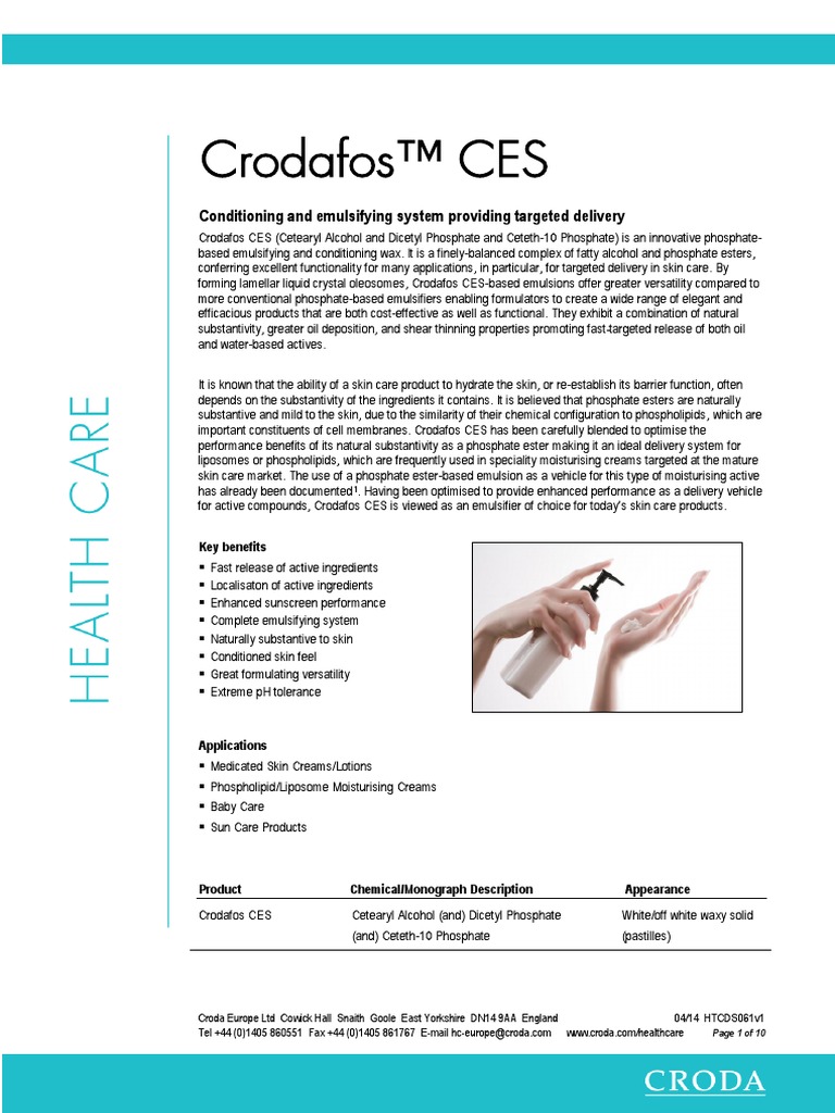 CRODA's PDS Crodafos CES | PDF | Emulsion | Sunscreen