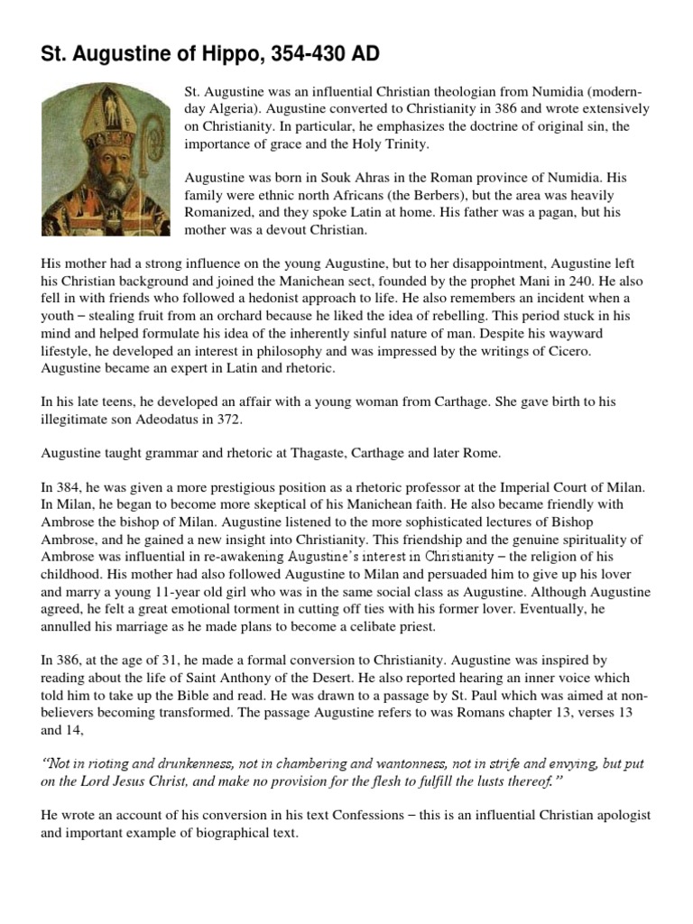 Biography of ST Augustine | PDF