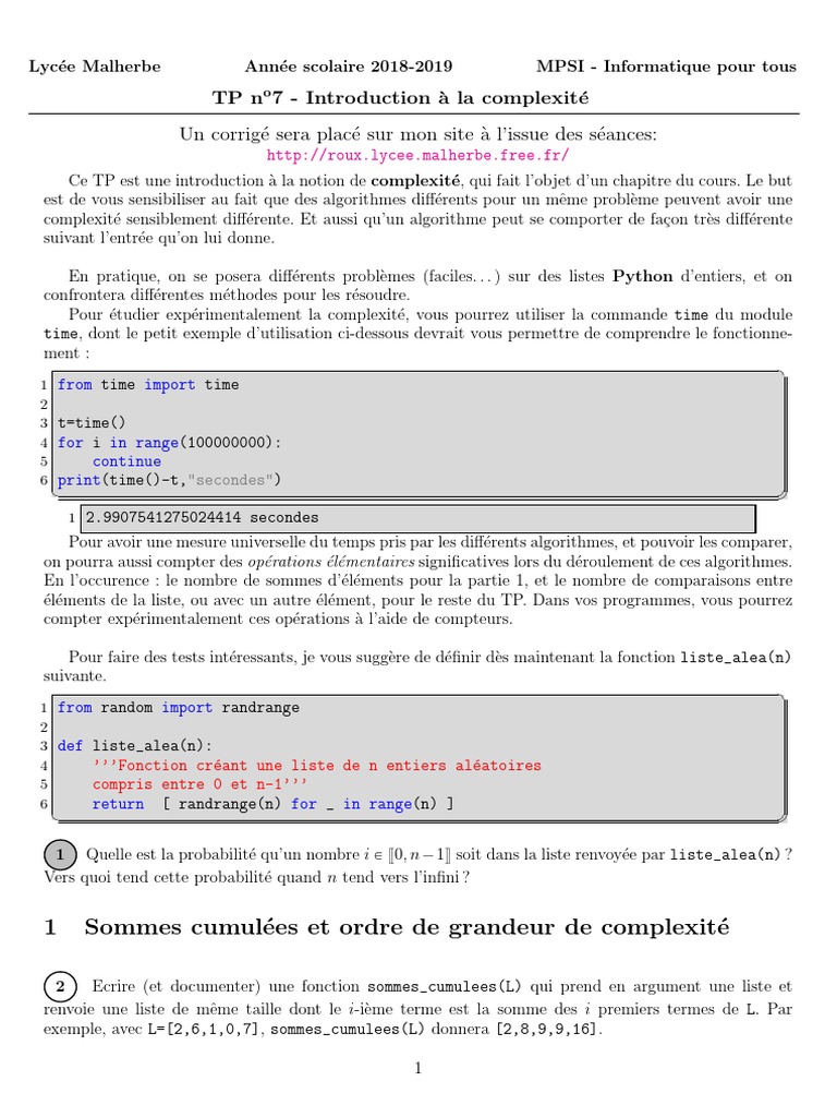 Ipt Mpsi TP7 | PDF | Théorie de la complexité (informatique théorique ...