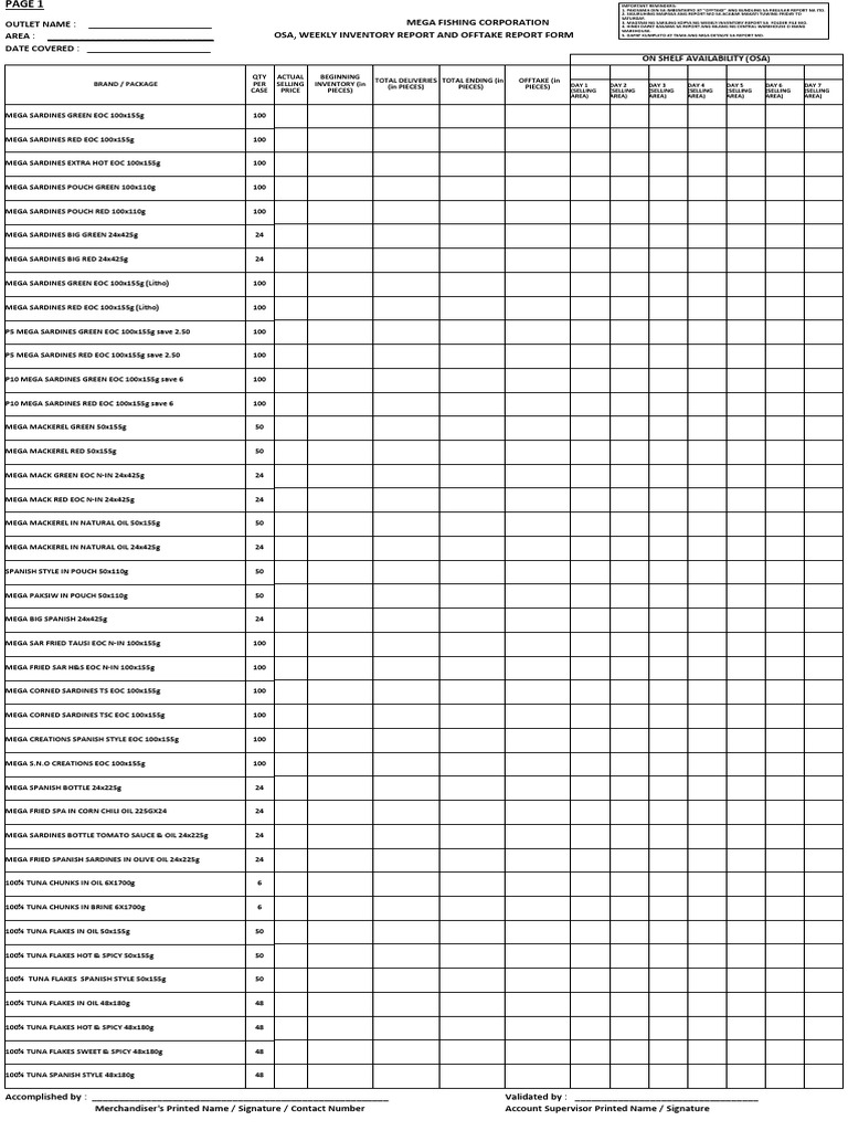 Weekly Inventory and Offtake Report for Mega Fishing Corporation ...
