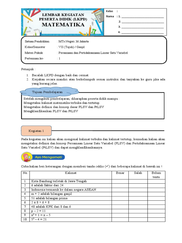 LKPD PLSV Dan PTLSV | PDF | Metode & Bahan Ajar