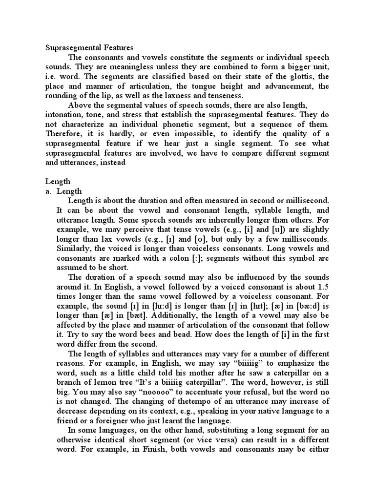 Suprasegmental Features | PDF | Vowel | Speech