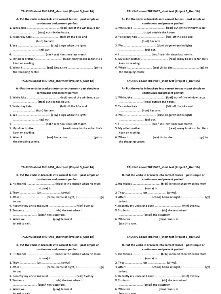 Project 5 - Unit 1 - Talking About The Past (Short Test) | Download ...