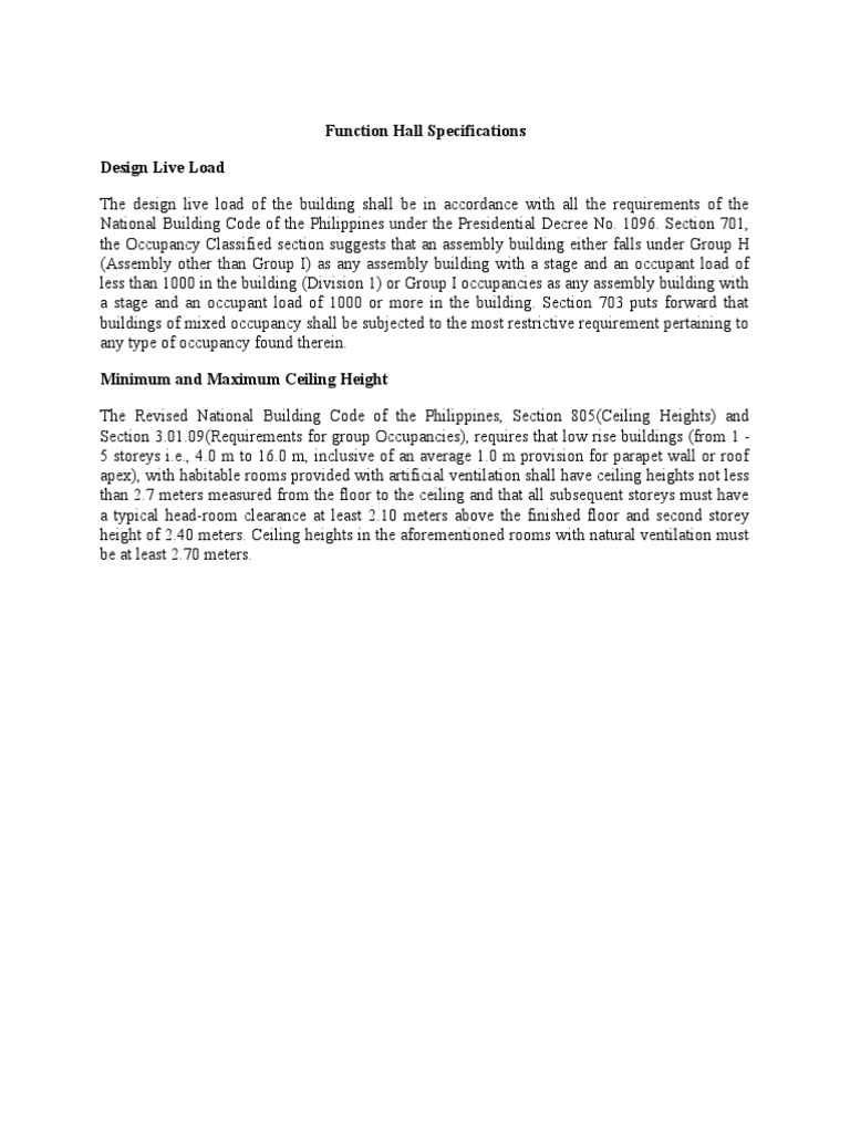 Function Hall Specifications | PDF