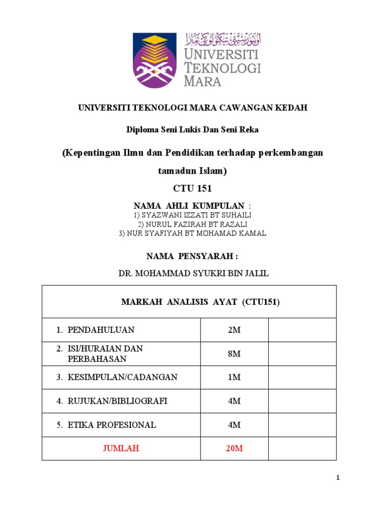 Kerja Kursus CTU 151 | PDF