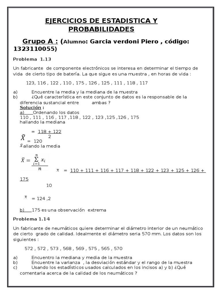 PDF Ejercicios de Estadistica y Probabilidades DL | PDF | Velocidad | Desviación Estándar
