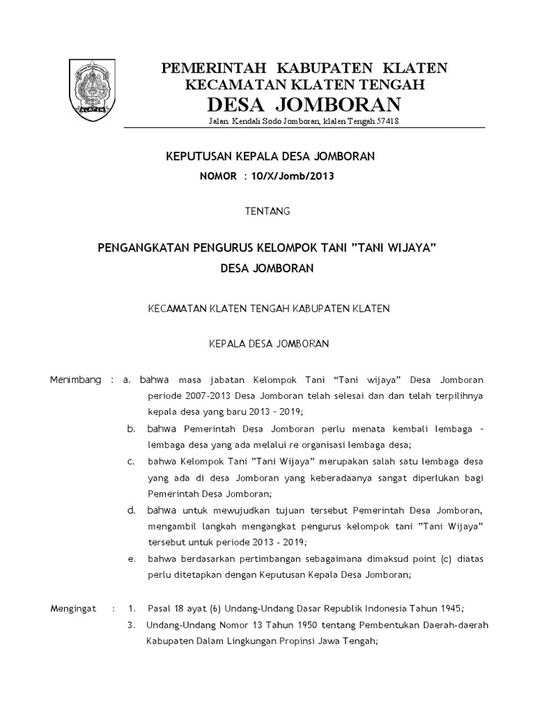 PDF SK Pengangkatan Pengurus Kelompok Tani DL | PDF