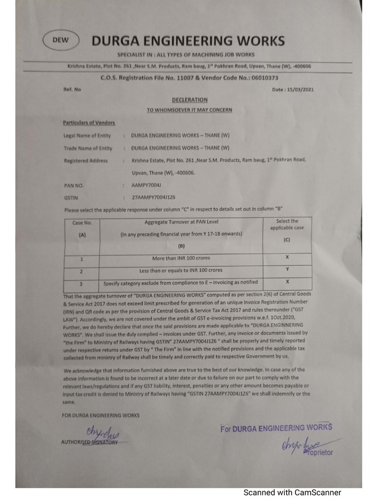 Turnover Declaration 1 | PDF