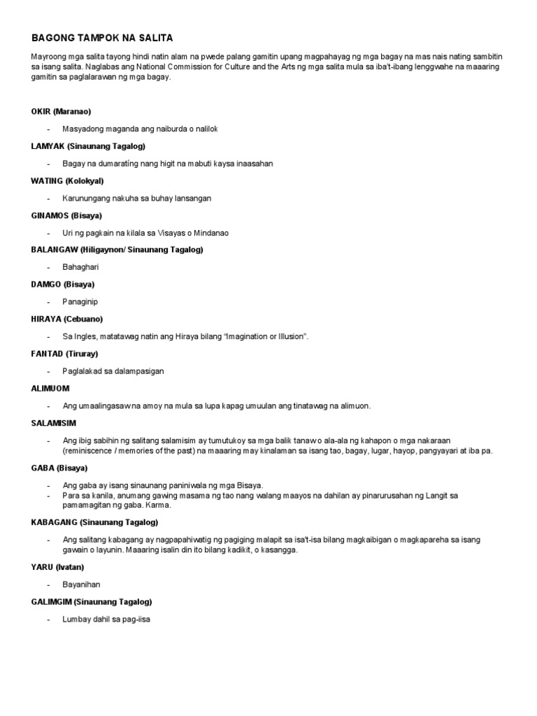 Bagong Tampok Na Salita | PDF