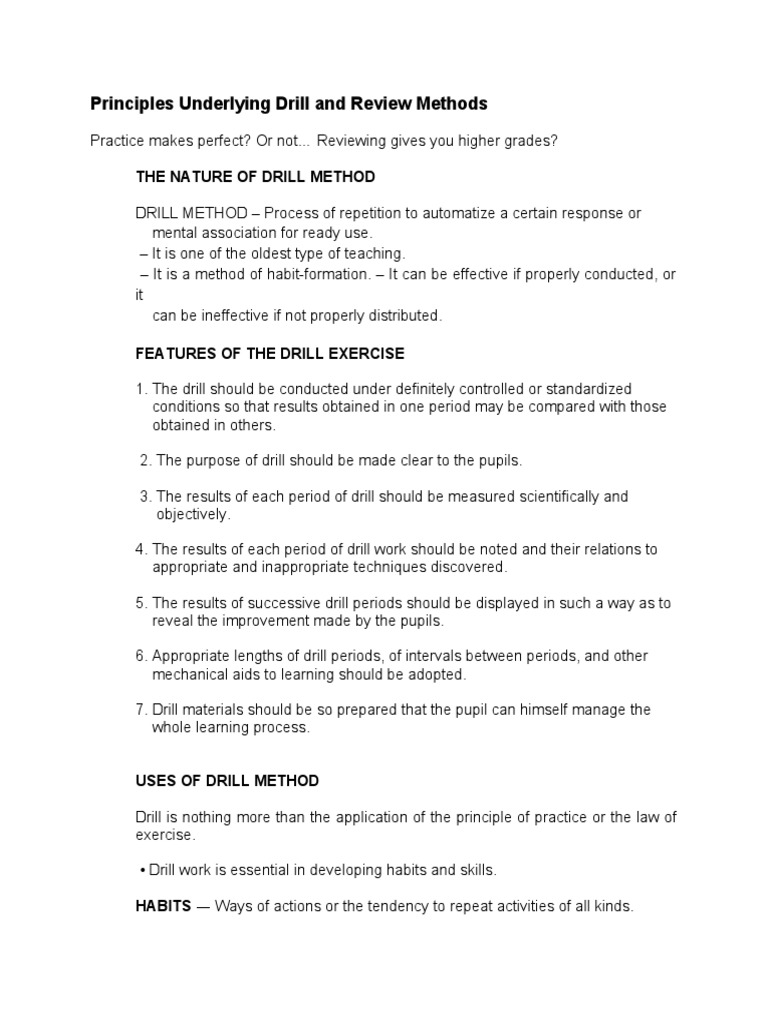 Principles Underlying Drill and Review Methods 1 | PDF | Learning ...