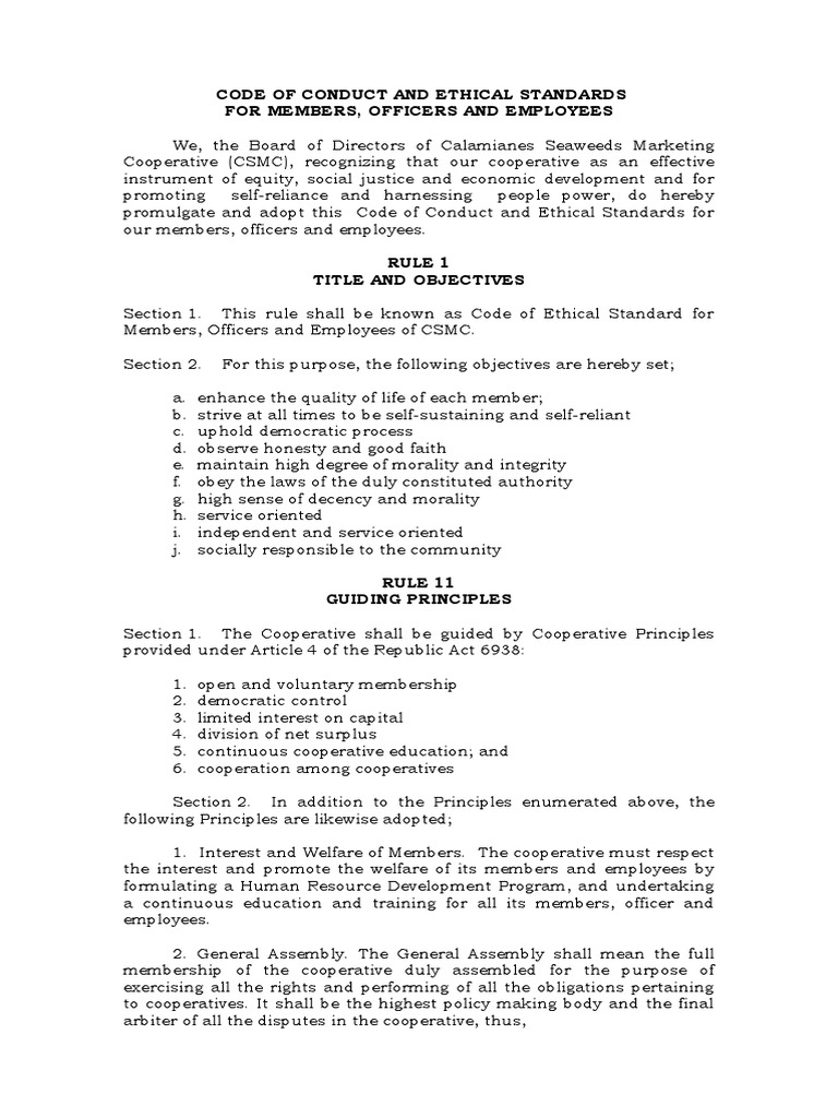 Code of Conduct Ethical Standards | Download Free PDF | Board Of ...