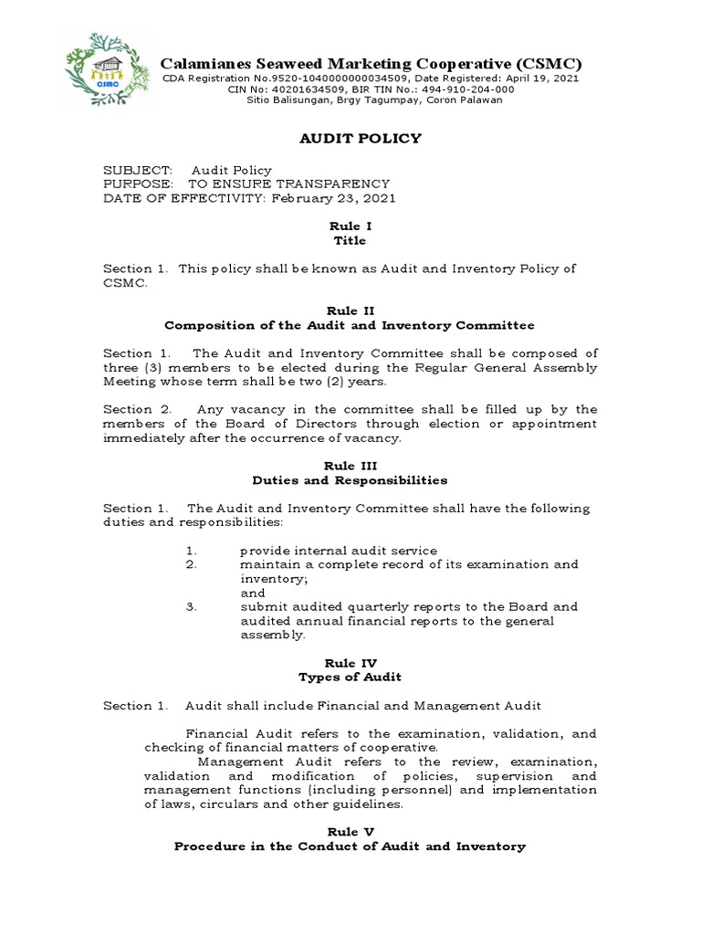 Audit Policy | PDF | Audit | Board Of Directors