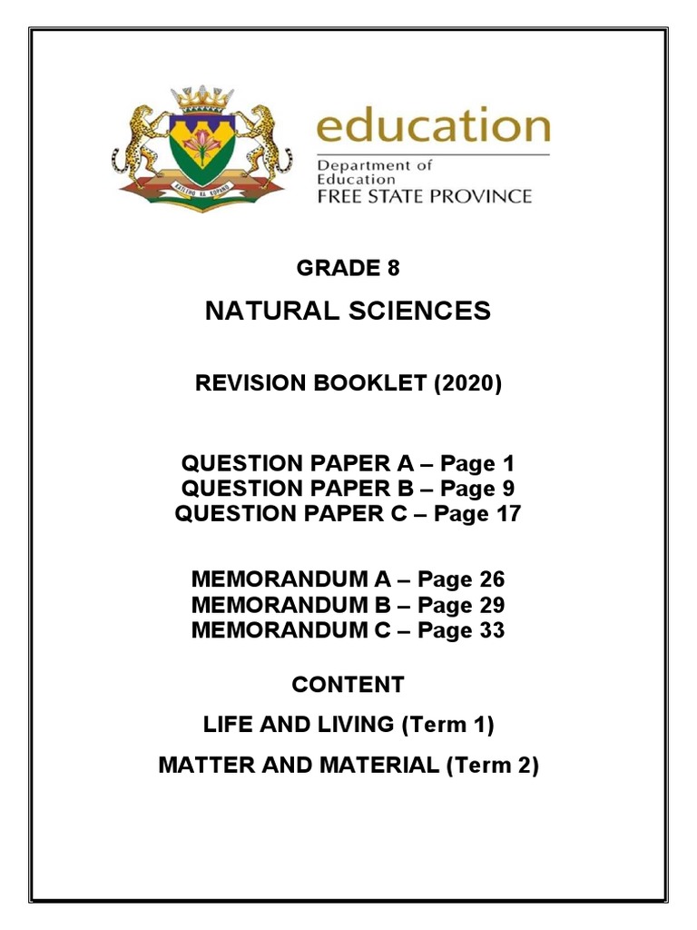 NS Grade 8 Revision Papers Booklet June 2020 1587131765 | PDF | Matter ...