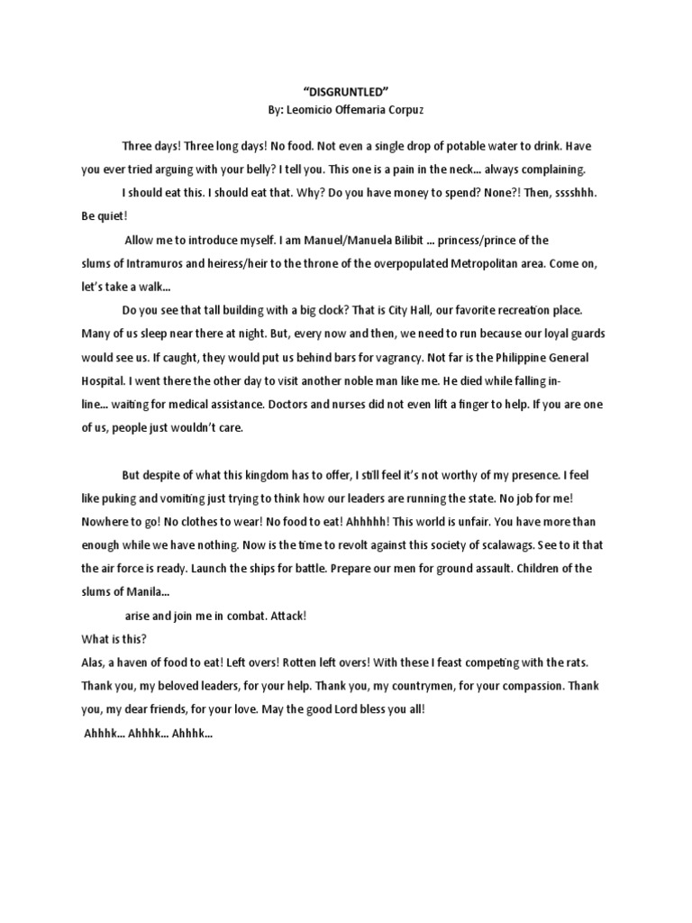 Disgruntled: A Declamation Piece | PDF