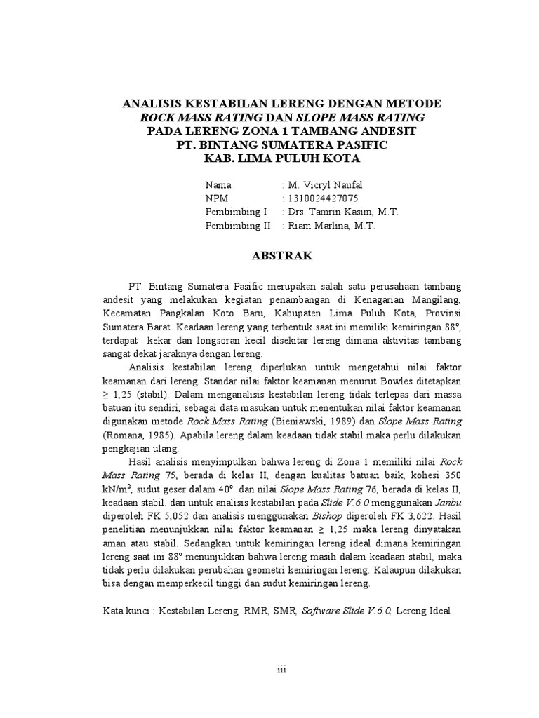 Analisis Kestabilan Lereng Dengan Metode RMR dan SMR | PDF