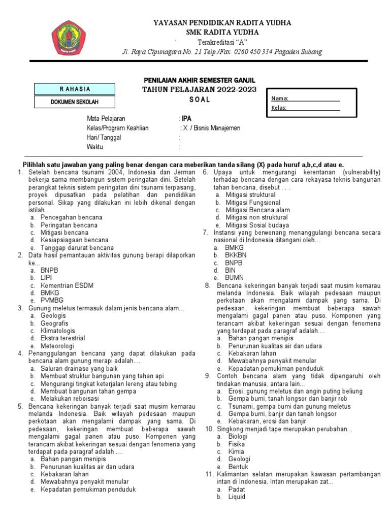 Soal PAS IPA Ganjil | PDF