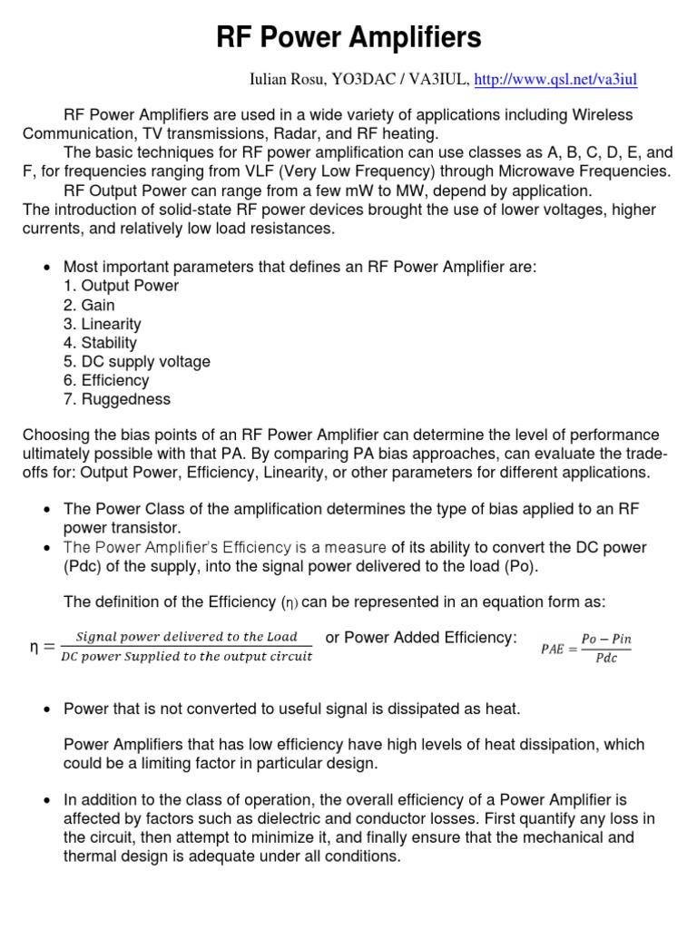 RF Power Amplifier Classes | PDF | Amplifier | Field Effect Transistor