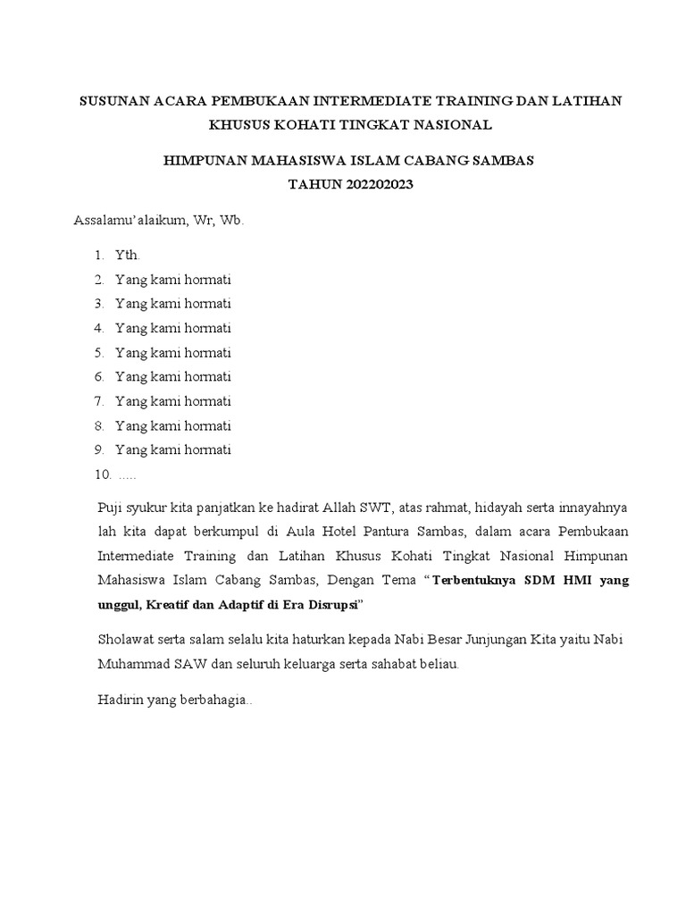 Teks MC Pelantikan Cabang | PDF