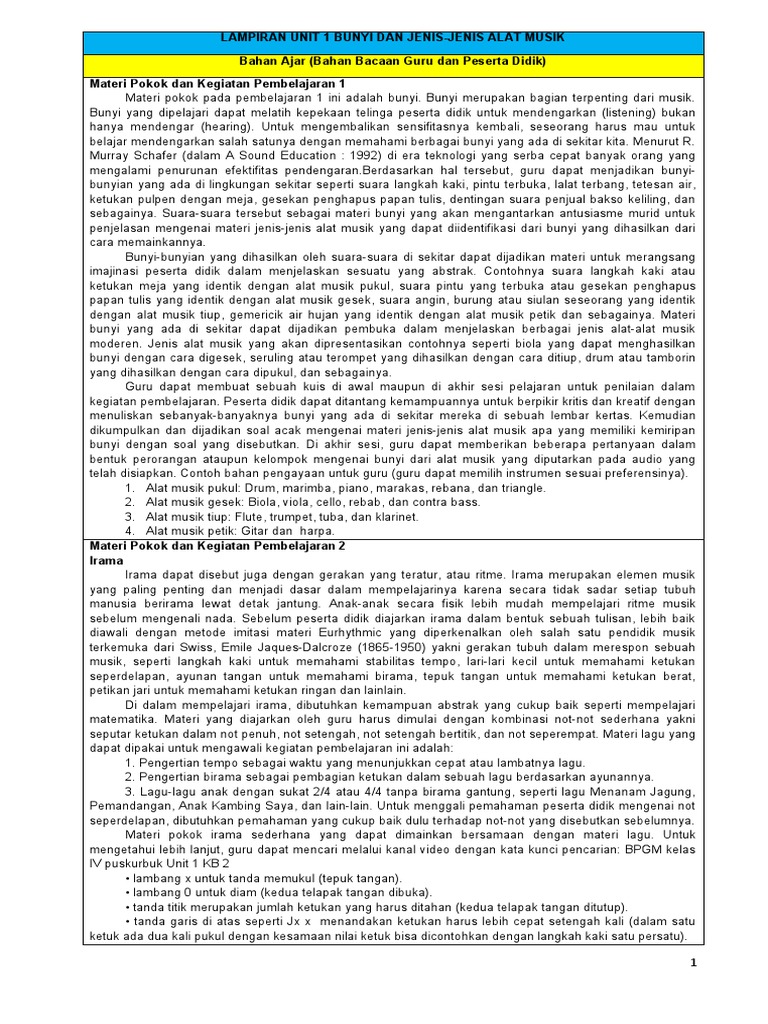 Lampiran Seni Musik KLS Iv SMS 1 | PDF