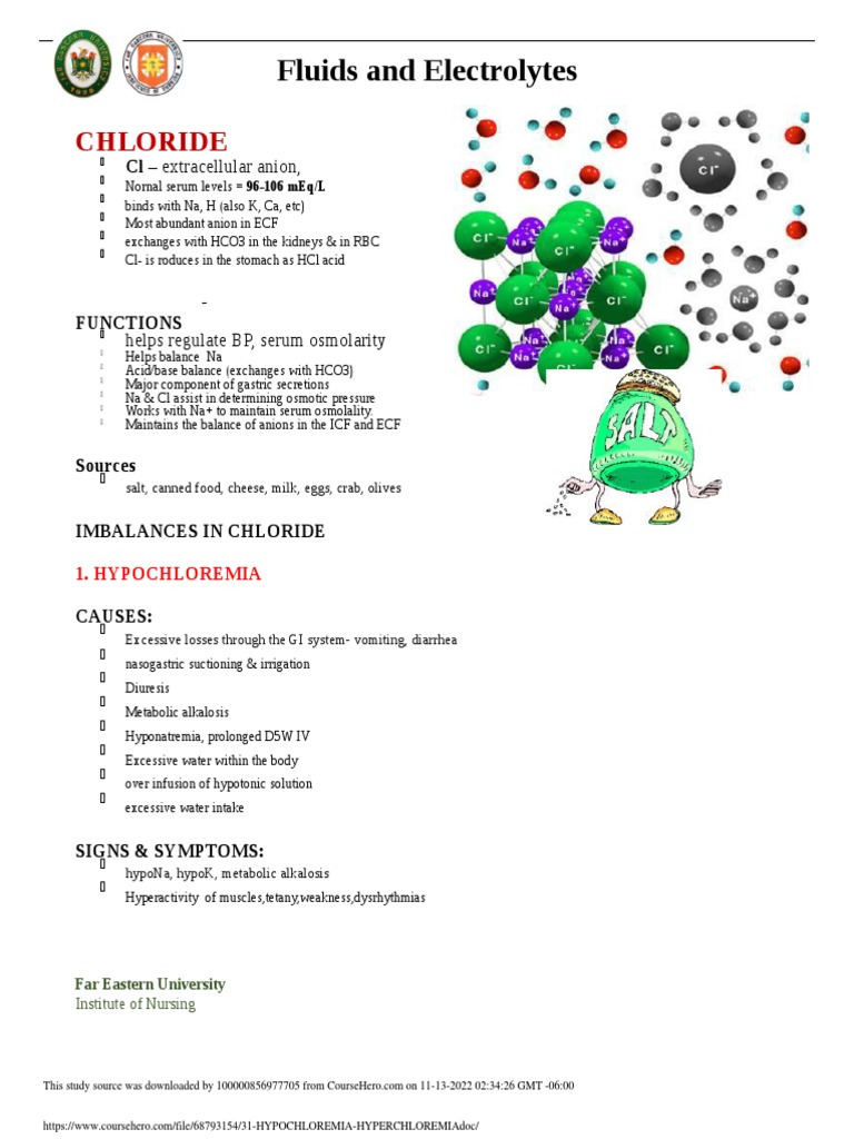 3.1 Hypochloremia Hyperchloremia | PDF | Chloride | Electrolyte