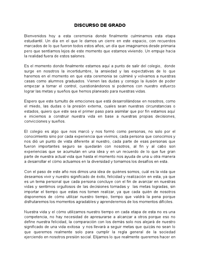 Discurso de Grado | PDF | Felicidad | Experiencia