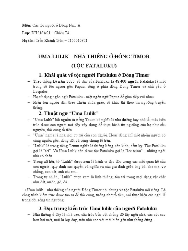 Uma Lulik Nhà Thiêng Đông Timor | PDF