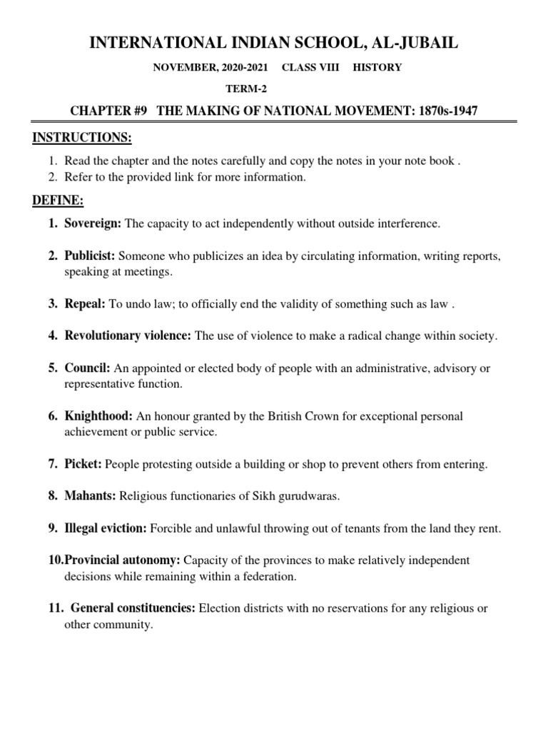 Class 8 History: National Movement | PDF | Mahatma Gandhi | British Raj