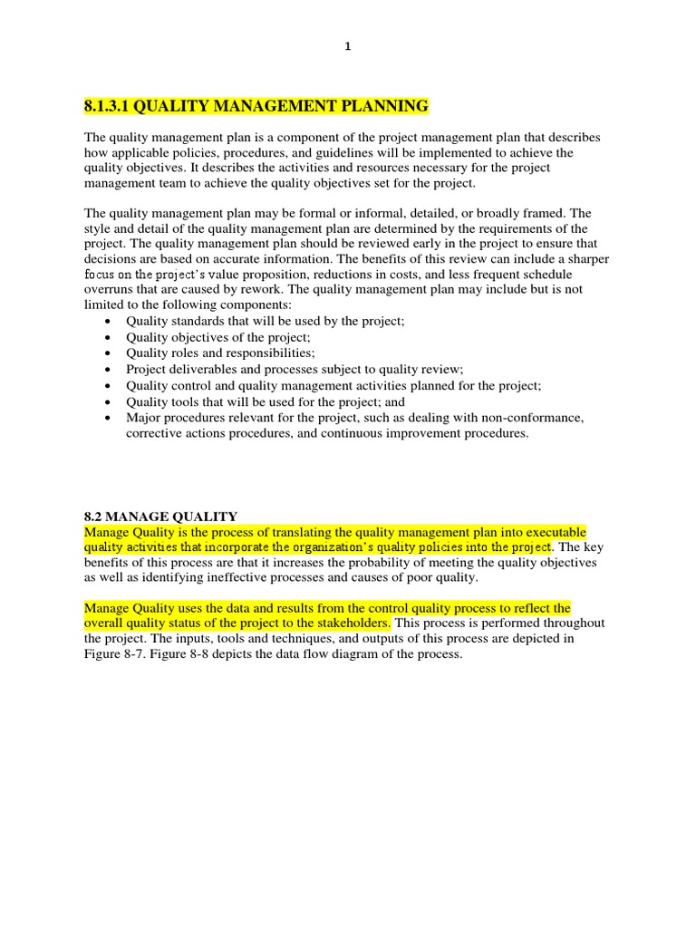Quality Planning Management - Summary Notes | PDF | Six Sigma | Quality ...