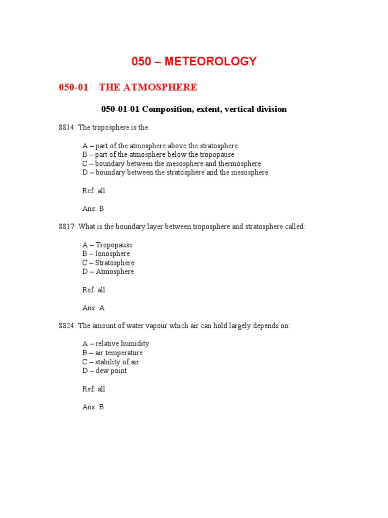 ATPL 500 Meteorology Questions | PDF | Troposphere | Altitude