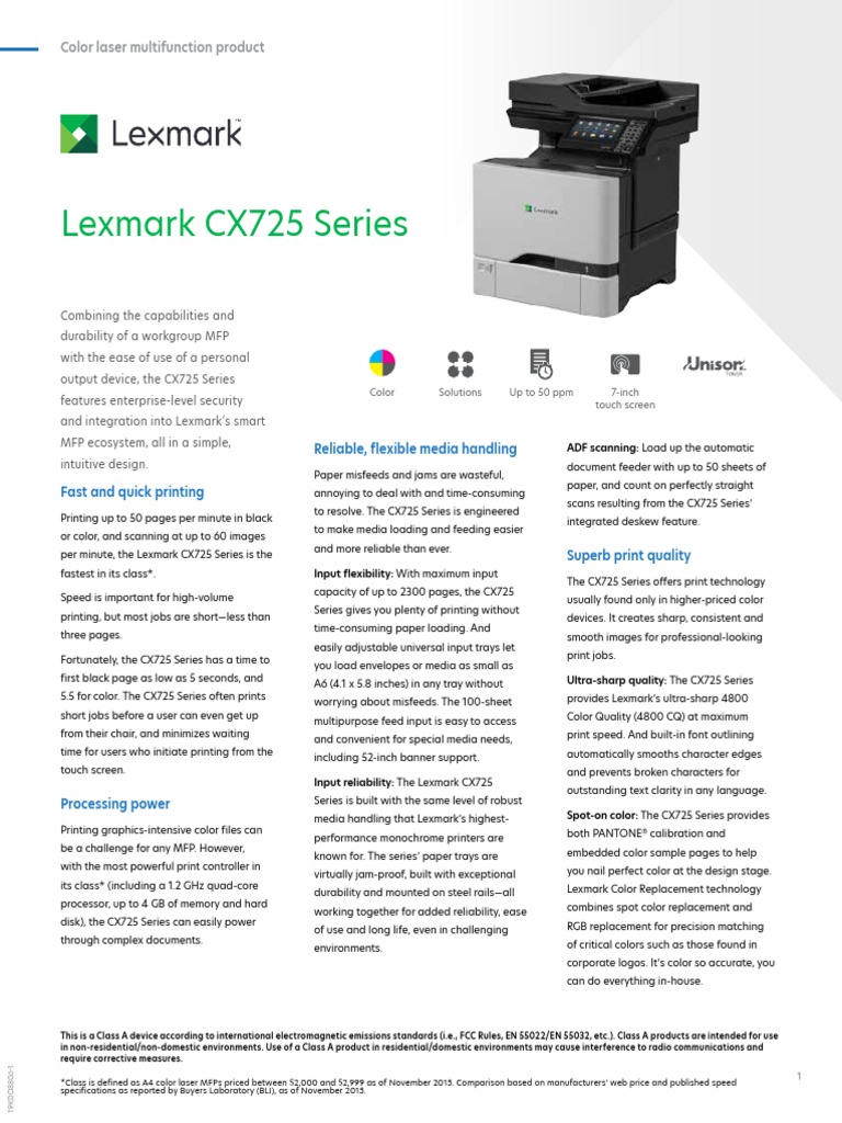 Lexmark Color cx725 Datasheet | PDF | Image Scanner | Recycling