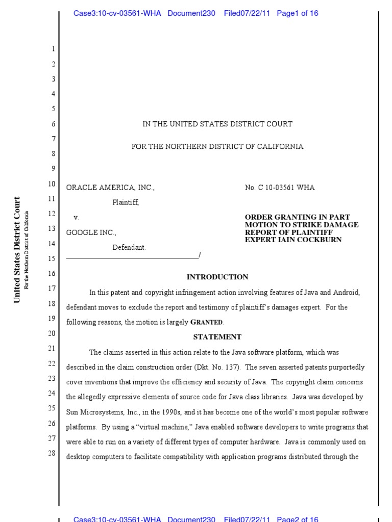 11-07-22 Oracle Google Damages Report Overhaul Decision | PDF | Java (Programming Language ...