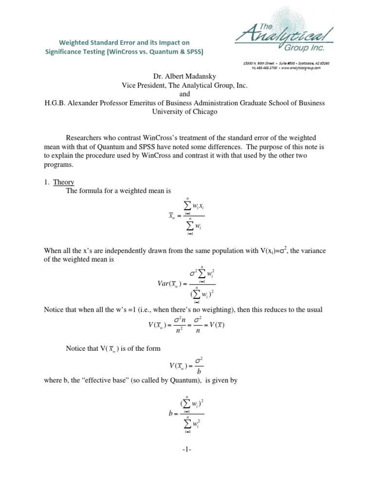 Weighted Mean | PDF | Weighted Arithmetic Mean | Variance
