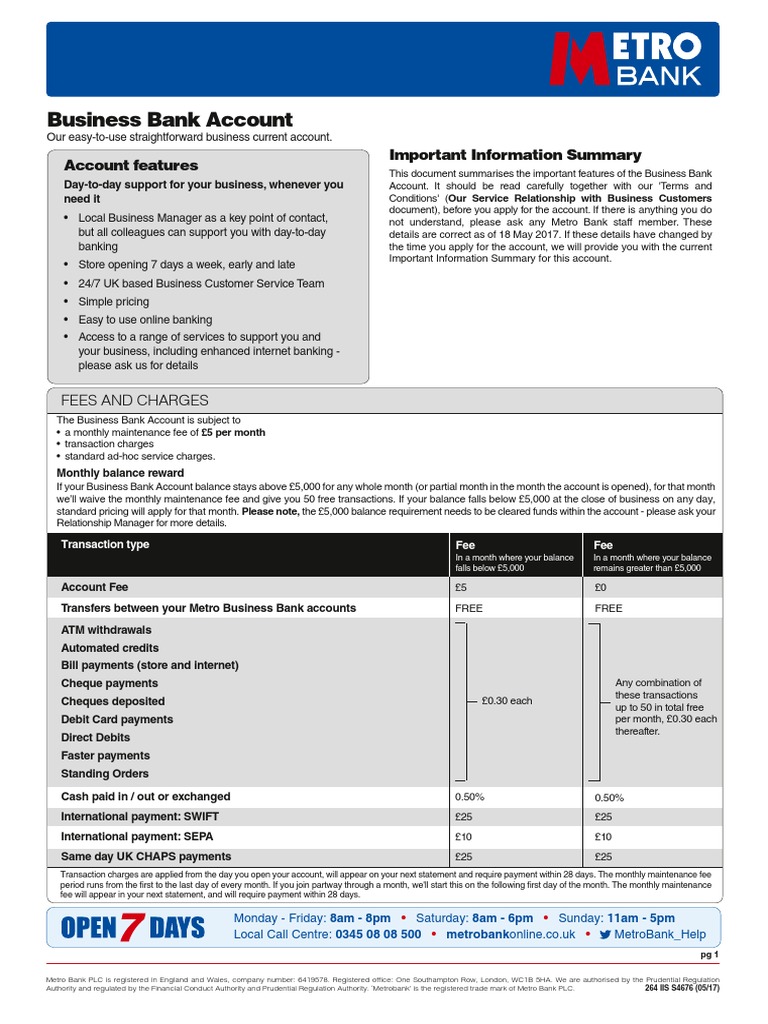 Metrobank Business Account Summary | PDF | Overdraft | Payments