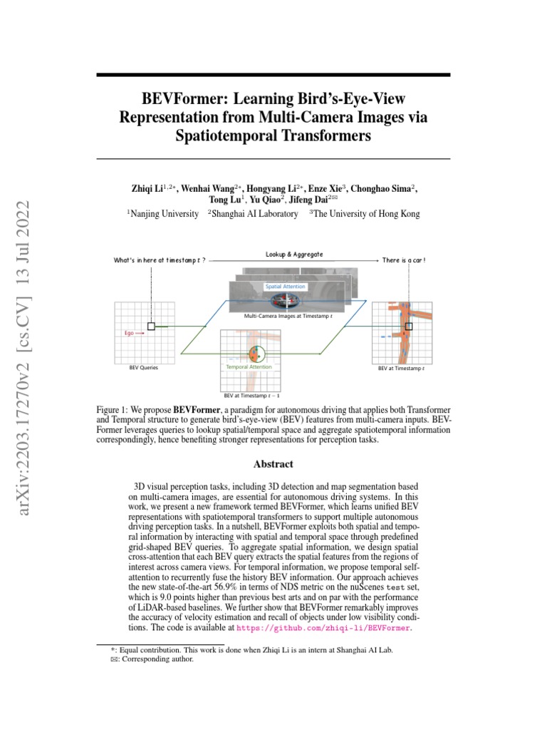 BEVFormer: Learning Bird's-Eye-View Representation From Multi-Camera ...