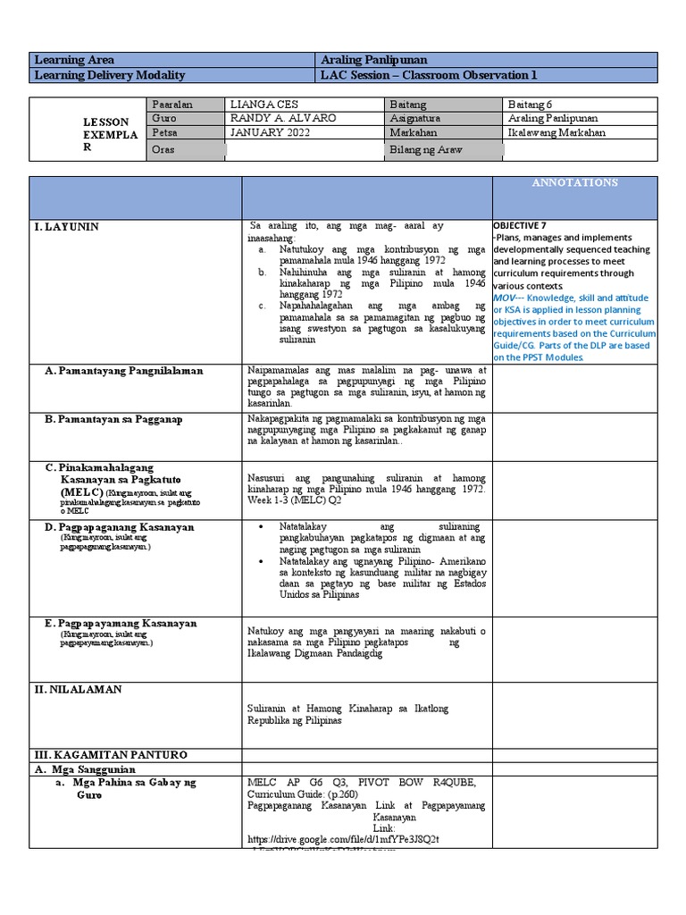 Lesson Exemplar Grade 6 AP | PDF