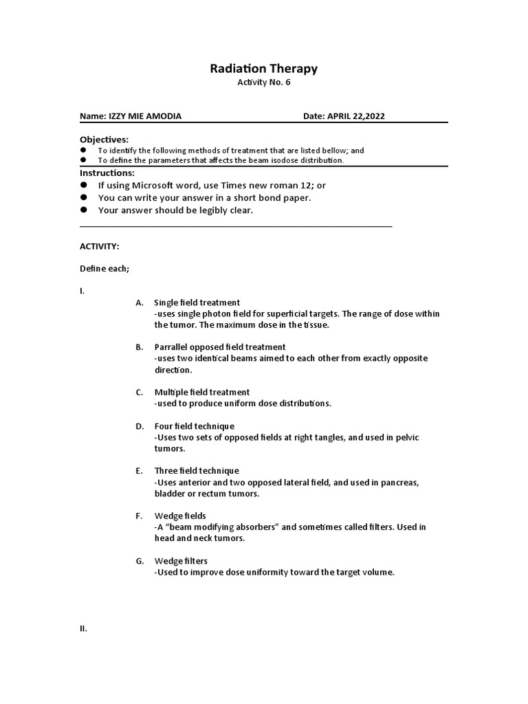 Radiation Therapy Activity No. 6 | PDF | Absorbed Dose | Radiation Therapy